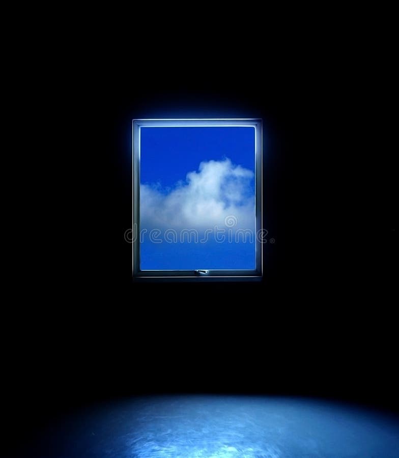 Dark Room with Open Window and Cloud Outside Stock Photo - Image of ...