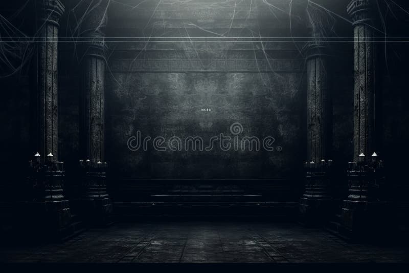 A Dark Room with Pillars and a Light Coming from the Ceiling Stock ...