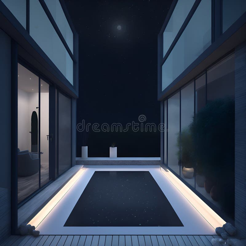 A Dark Room with a Pool in the Middle of it Stock Illustration ...