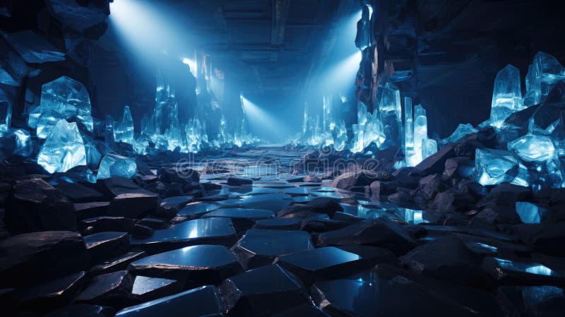 A Dark Room with Rocks and Lights Stock Illustration - Illustration of ...