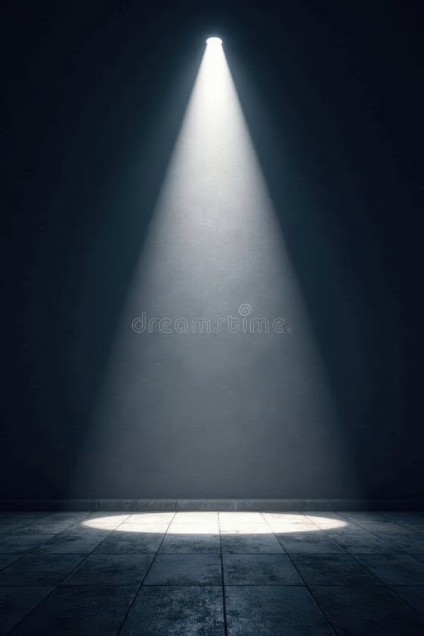 Dark Room, Single Bright Spotlight on Empty Floor, Cinematic, Studio ...
