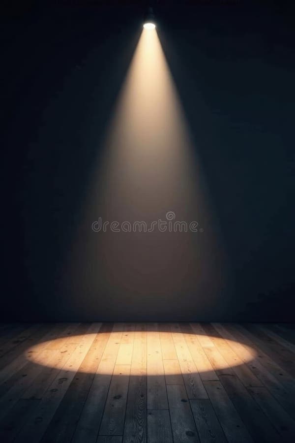 Dark Room, Single Bright Spotlight on Empty Floor, Texture, Stage Stock ...