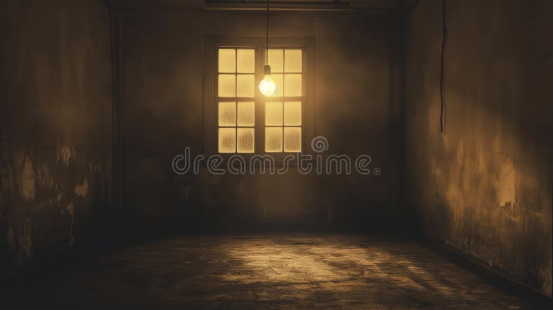 A Dark Room with a Single Light Bulb Hanging from the Ceiling Stock ...