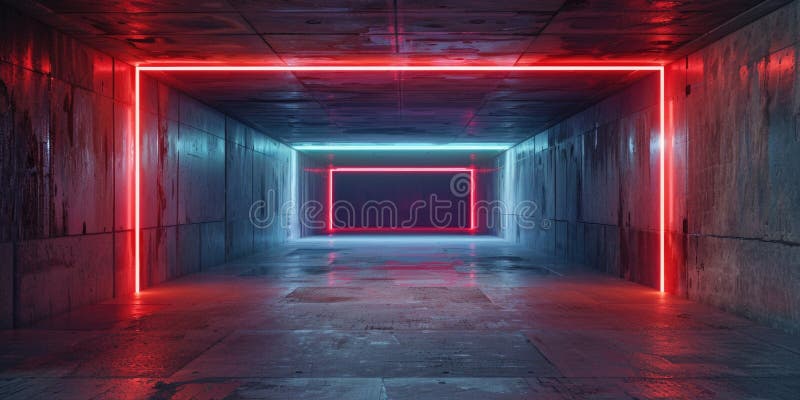 A Dark Room with a Single Red Light Source in the Center Stock Image ...