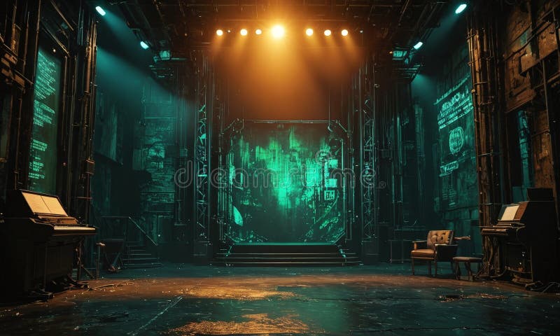 Dark Room with Stage and Light Stock Illustration - Illustration of ...