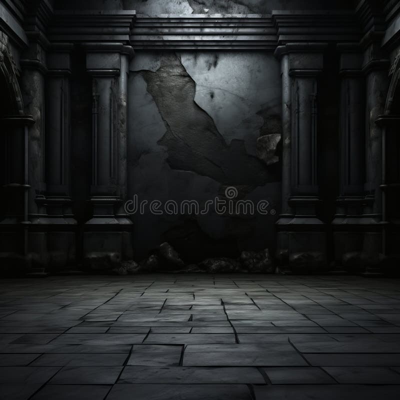 A Dark Room with Stone Walls and Pillars Stock Illustration ...
