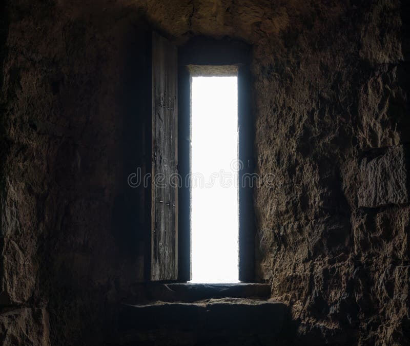 Dark Room with Stone Walls and Window Stock Photo - Image of inside ...
