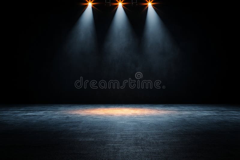 Dark Room with Three Spotlights Illuminating Empty Space, Creating ...