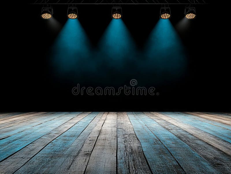 A Dark Room with Three Spotlights on a Wooden Floor Stock Image - Image ...