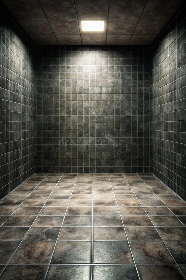 Dark Room with Tile Floor and Wall for Interior Design Background Stock ...