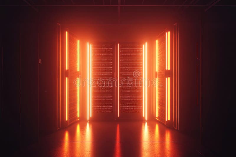 A Dark Room with Two Open Doors Lit by Bright Lights Stock Photo ...