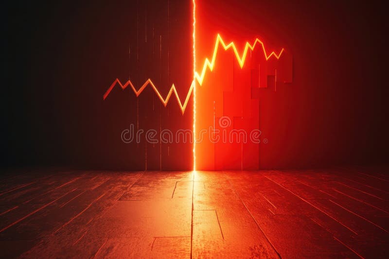 A Dark Room with Two Red Lines, One of Which is a Graph Stock ...