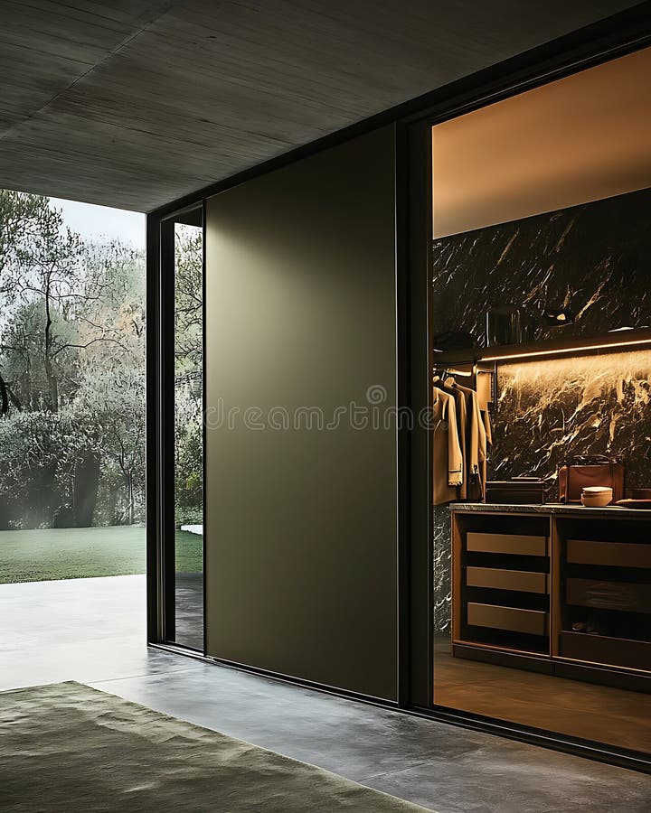 A Dark Room with a Window and a Closet Stock Image - Image of view ...