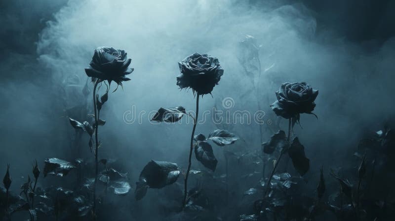 Dark Roses Bloom in Mysterious Smoky Garden Stock Illustration ...