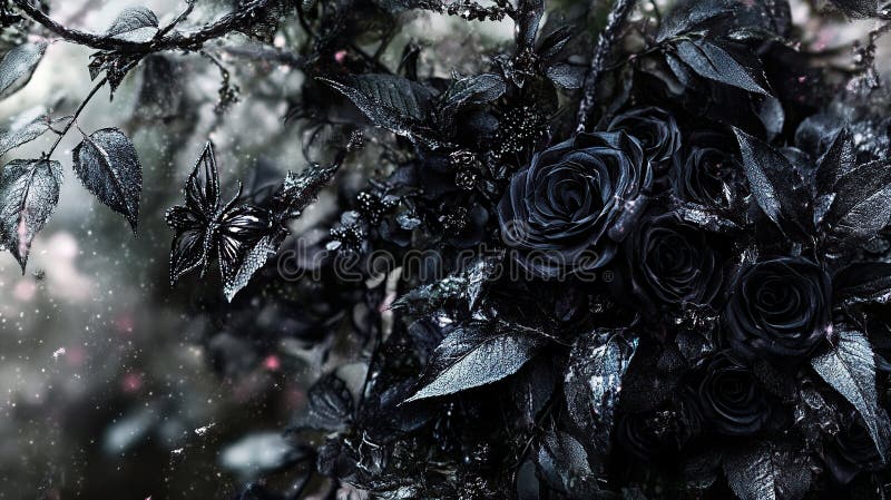 Dark Roses Bouquet, Forest Backdrop, Mystical Scene, Gothic Design ...