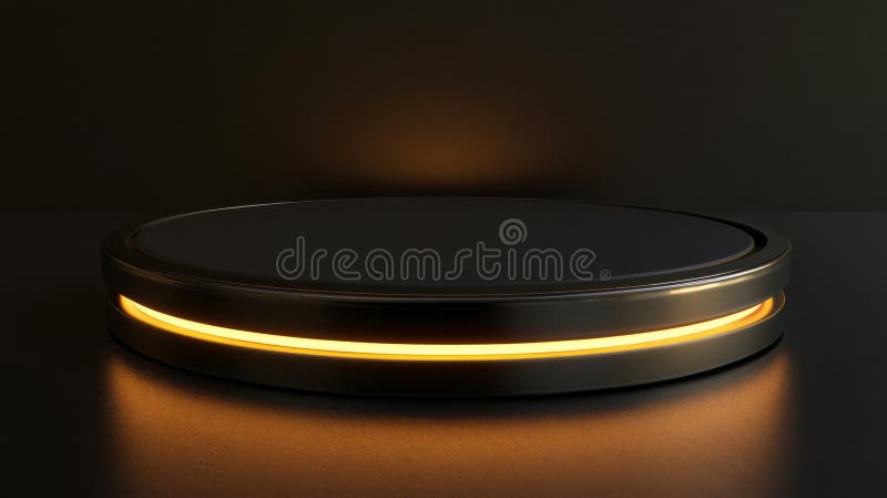 Dark Round Metallic Platform with Golden Glow Stock Illustration ...