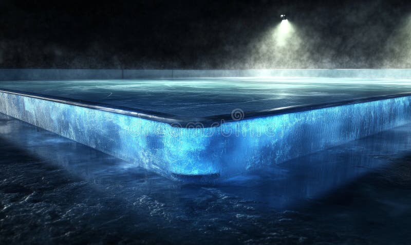 A Dark, Round Platform with a Blue, Glowing, Marble-like Surface Stock ...