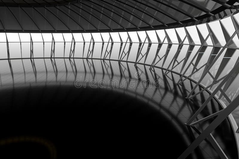 Dark Round Room with Reflective Floor, 3d Rendering Stock Illustration ...