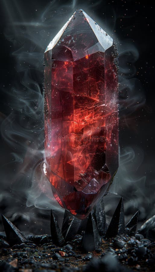 Dark Ruby Crystal with Deep Red Outline Has Black Vapor Coming Out of ...