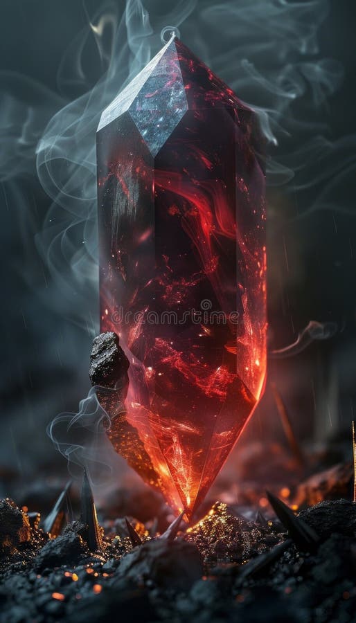 Dark Ruby Crystal with Deep Red Outline Has Black Vapor Coming Out of ...