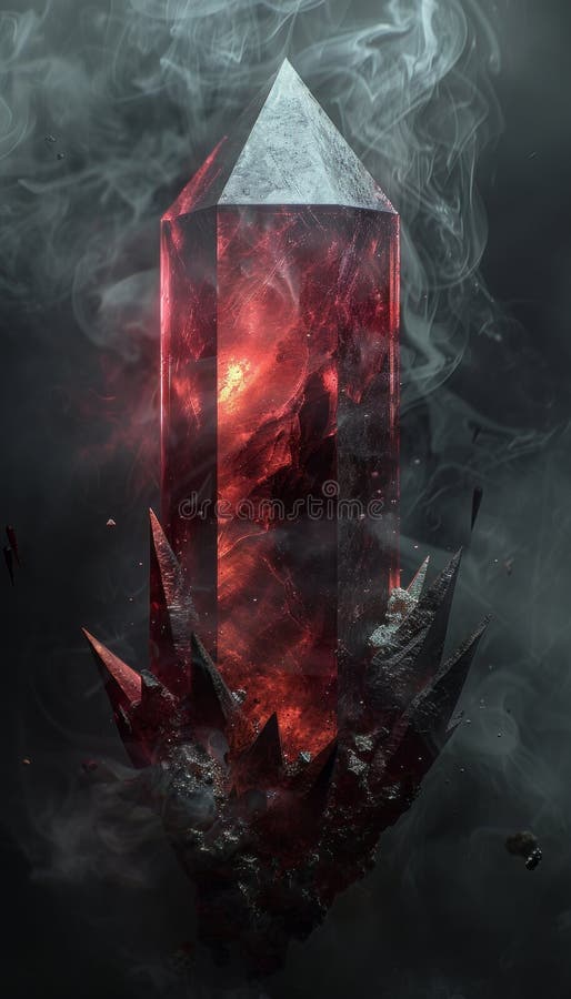 Dark Ruby Crystal with Deep Red Outline Has Black Vapor Coming Out of ...