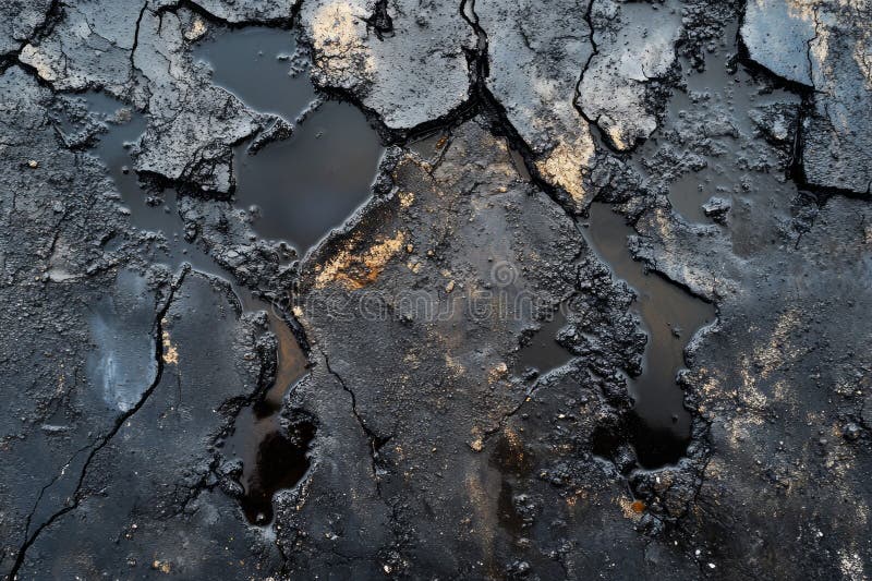 Rough Asphalt Texture with Puddles in Low Light. Artificial ...