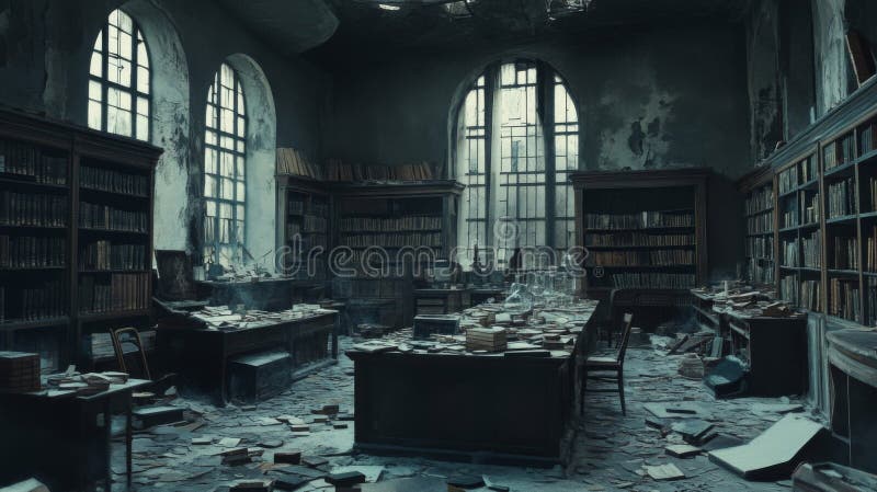 Dark Ruins of an Old Library: Destroyed Books and Decayed Architecture ...