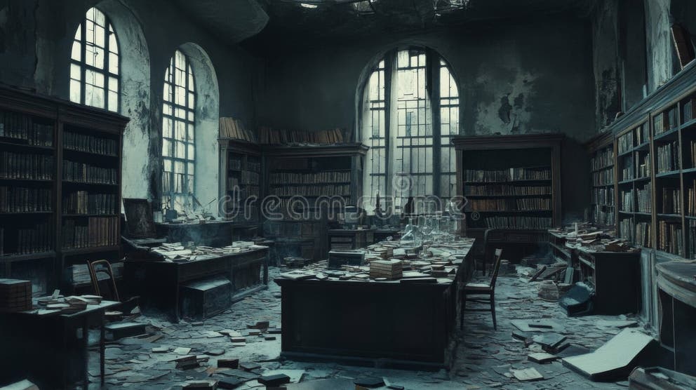 Dark Ruins of an Old Library: Destroyed Books and Decayed Architecture ...