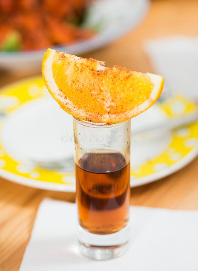 Dark rum shot cocktail stock image. Image of slice, orange - 98359461