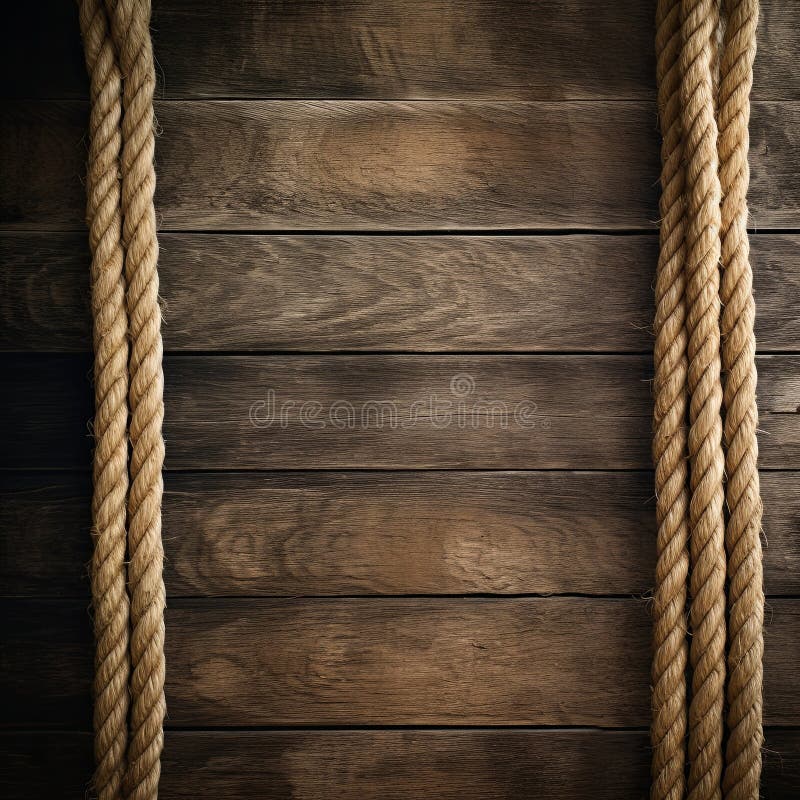 Dark Rustic Wooden Background Featuring Two Coiled Ropes on Either Side ...