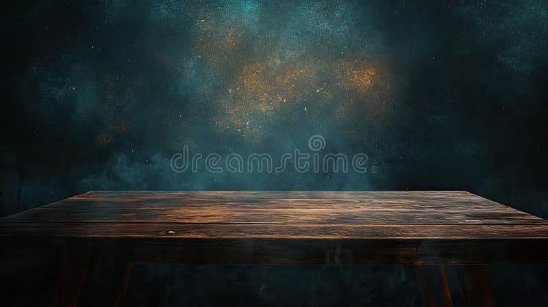 Dark Rustic Wooden Table Against a Starry Night Sky Background Stock ...
