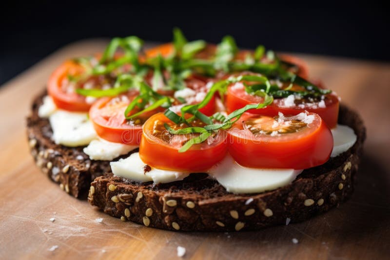 Dark Rye Bread Turned into Caprese Style Open-faced Sandwich Stock ...