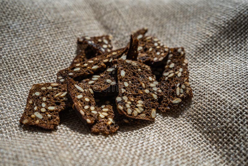 Dark Rye Crackers with Seeds. Rustic Style Stock Image - Image of ...