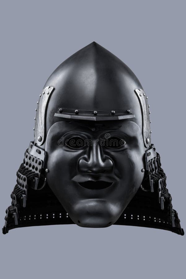 Dark Samurai Helmet with Menacing Face Mask. this Image Features a Dark ...