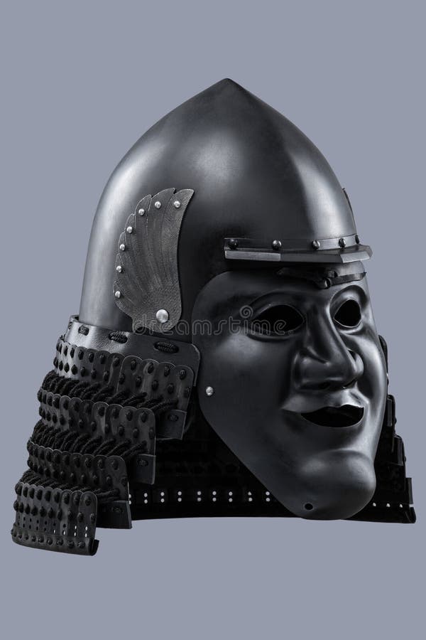 Dark Samurai Helmet with Menacing Face Mask. Stock Photo - Image of ...