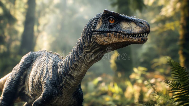 Dark Scaled Raptor in Lush Forest Setting Stock Illustration ...