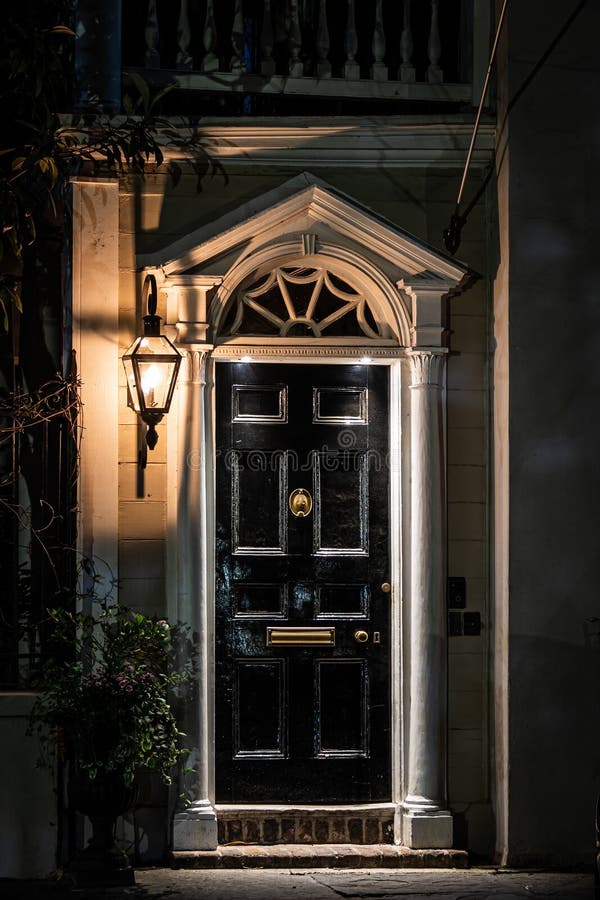 A Dark and Scarry Black Door at Night Stock Image - Image of scarry ...