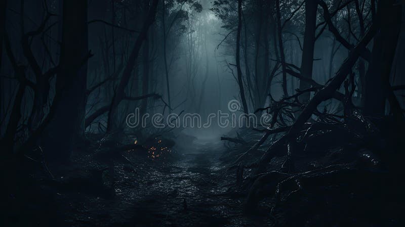 Dark and Scary Forest at the Night Stock Illustration - Illustration of ...