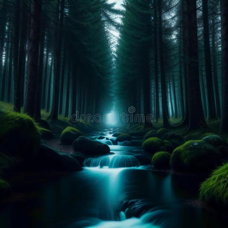 Dark scary forest stock image. Image of water, waterfall - 323191529