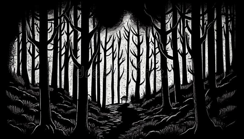 A Dark and Scary Forest with Trees Stock Illustration - Illustration of ...