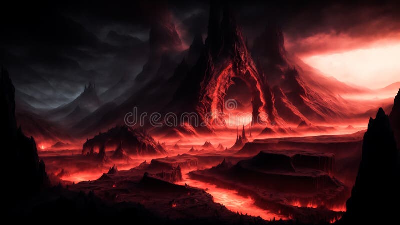 Dark and Scary Hell Environment with Spooky Landscape Stock ...