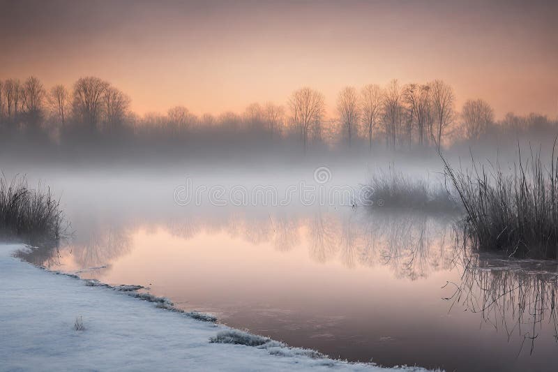 Dark Scary Landscape with a Lake a Forest. Stock Illustration ...