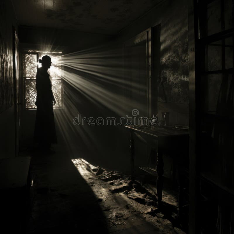 A Dark and Scary Room, with the Reflection of a Black Creature Standing ...