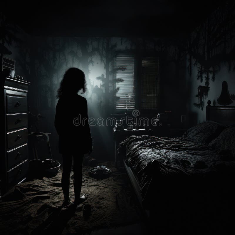 A Dark and Scary Room, with the Reflection of a Black Creature Standing ...