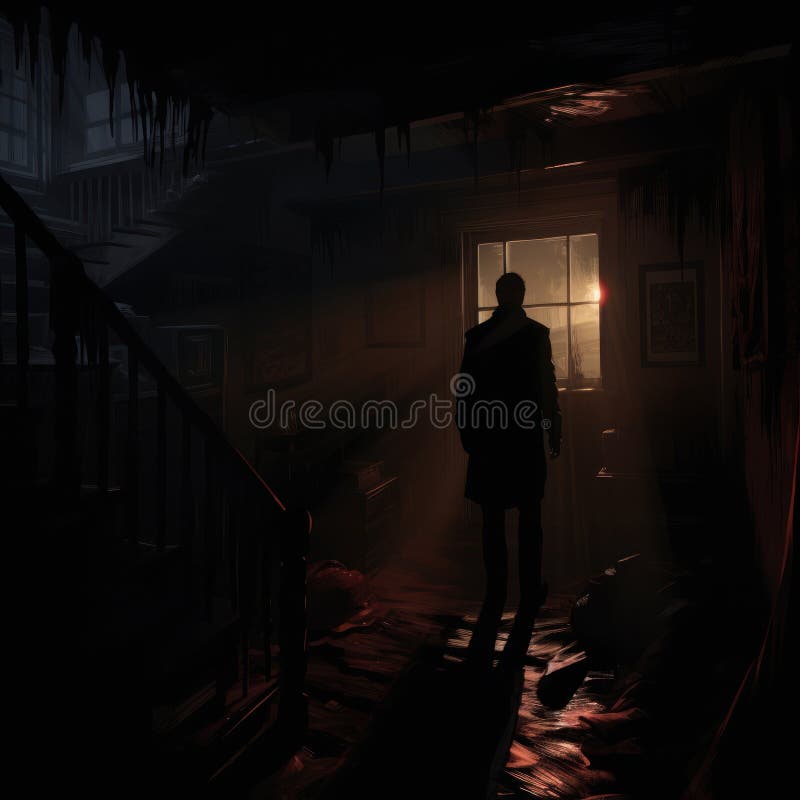 A Dark and Scary Room, with the Reflection of a Black Creature Standing ...