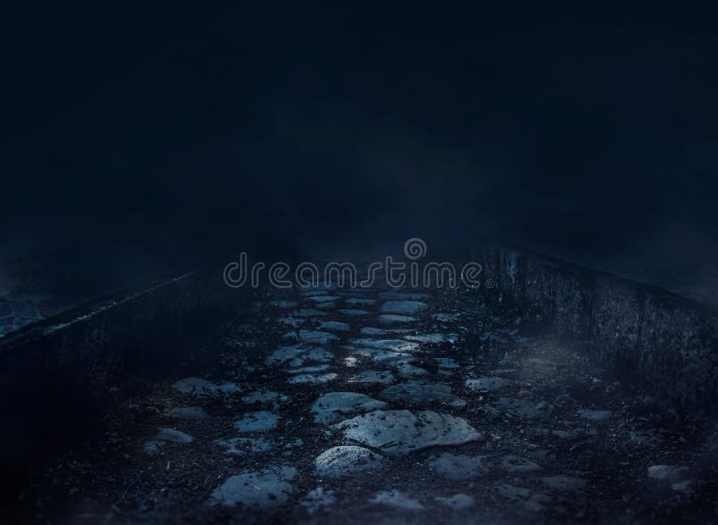 Dark Scary Stone Pathway Covered with Fog Stock Photo - Image of ...