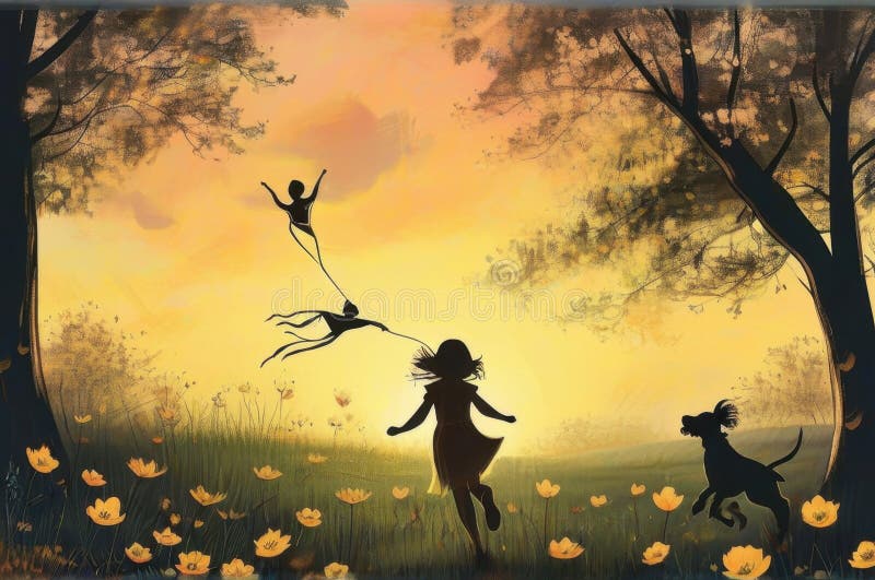 A Dark Scene with a Child and Kite at 13-12-2024 Stock Illustration ...