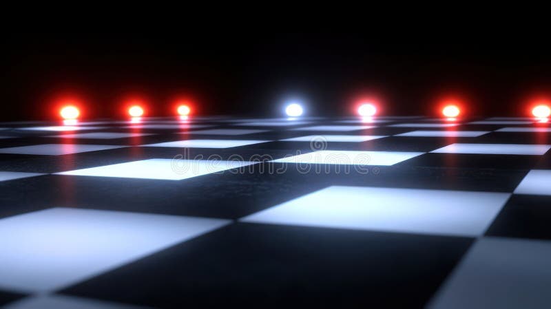 A Dark Scene Featuring a Checkerboard Floor with Illuminated Colored ...