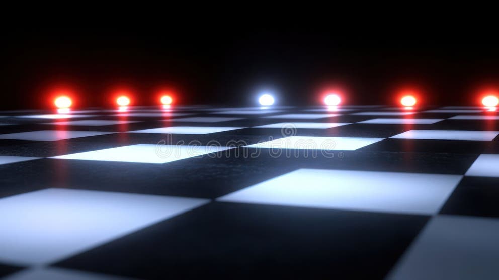 A Dark Scene Featuring a Checkerboard Floor with Illuminated Colored ...