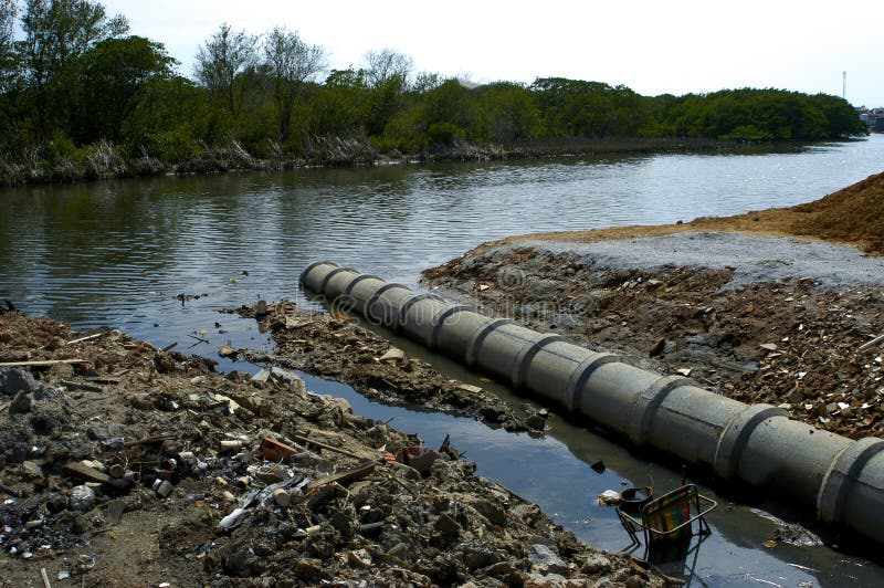 Pollution of Rivers with Sewage and Plastic Waste. Stock Image - Image ...